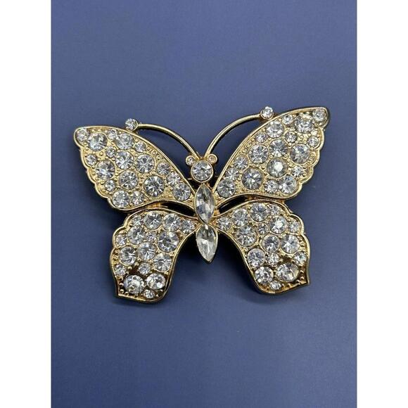 Monet | Jewelry | Vintage Monet Butterfly Gold Tone Sparkling Crystal ...